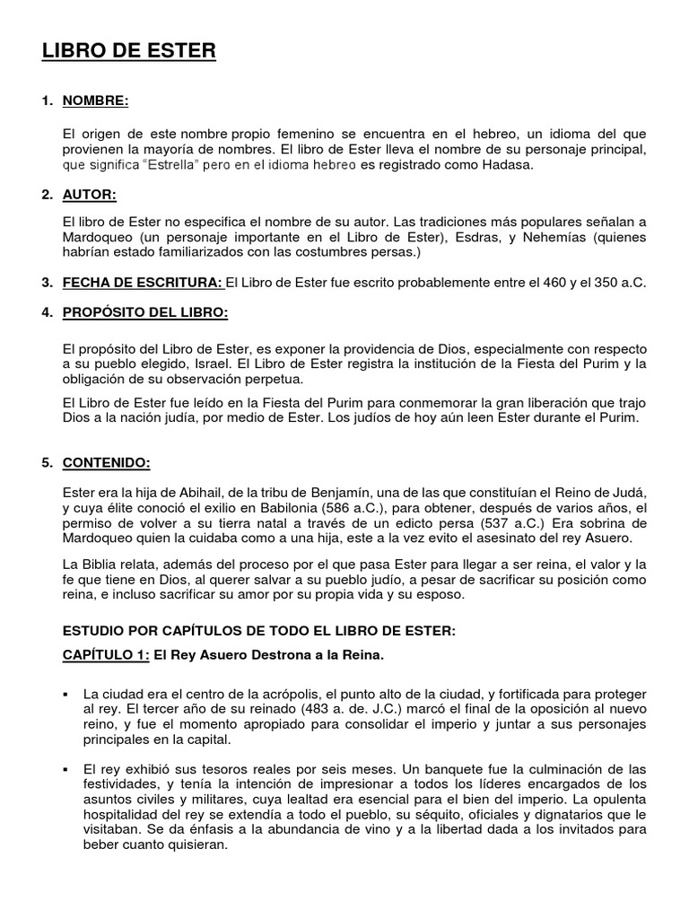 Resumen Ester | PDF | Esther | Libro de Ester