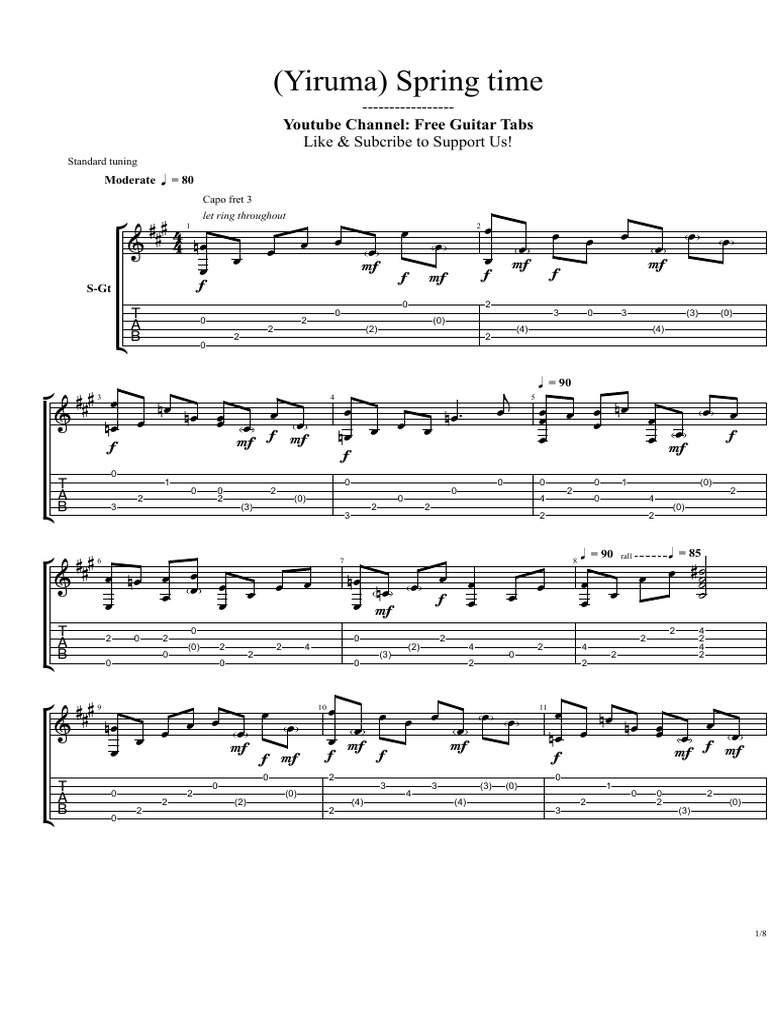 Yiruma's Spring Time Piano Tabs | PDF | Guitars | Music Technology