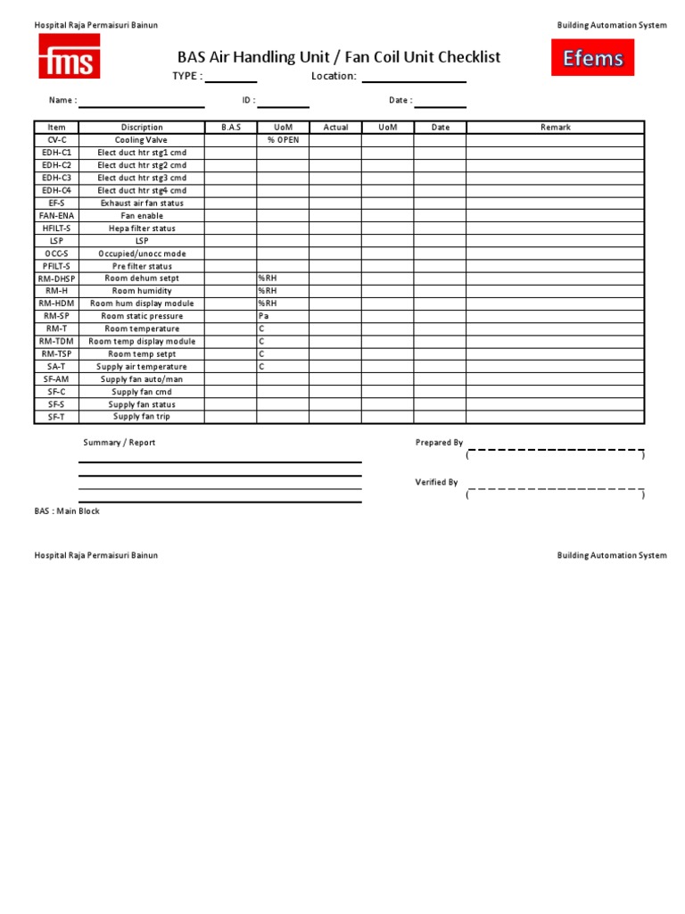 Check List AHU v123 | PDF