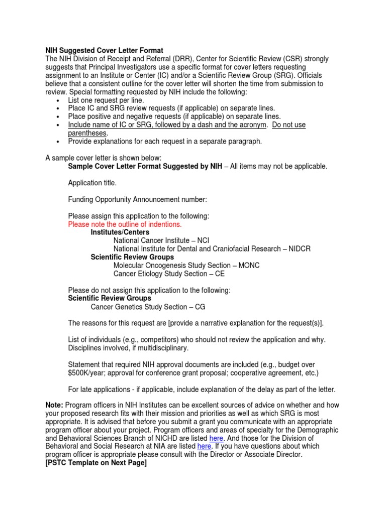 Cover Letter Template NIH 1 | PDF | National Institutes Of Health | Science
