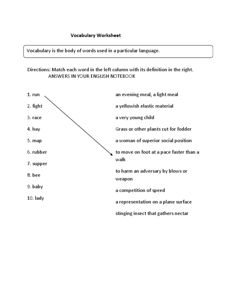Vocabulary Matching Worksheet | PDF