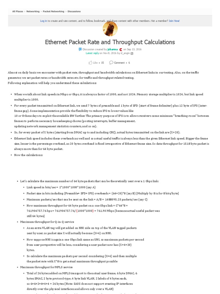 Ethernet Packet Rate and Throughput Calculations - Ciena Community ...