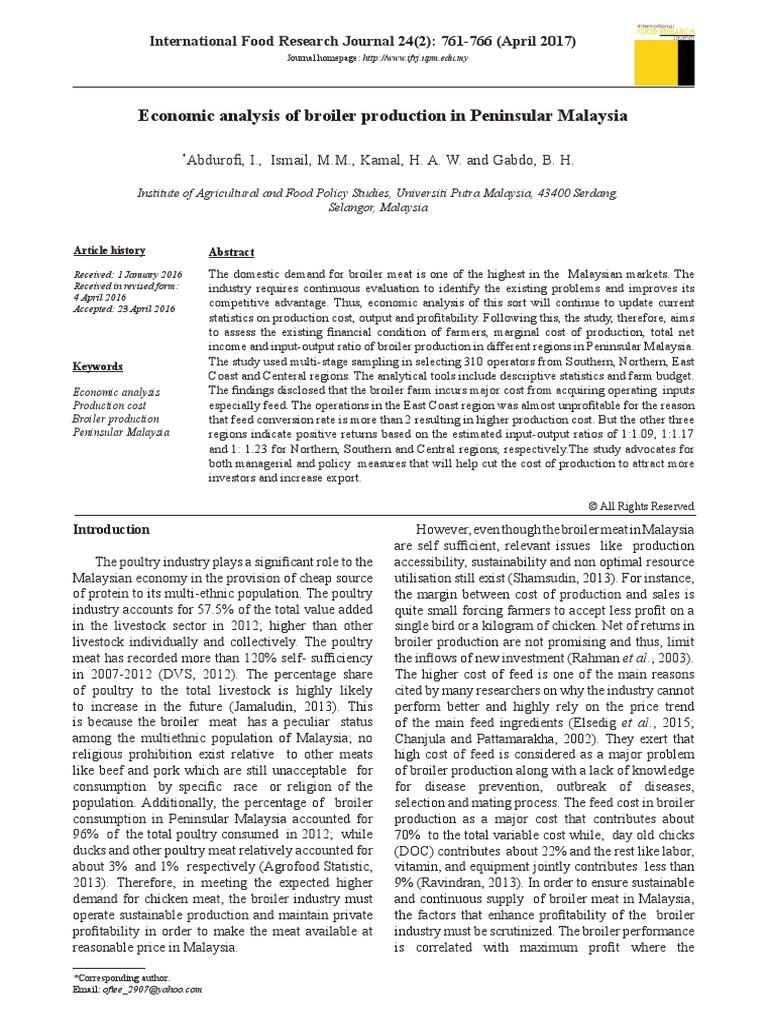 Economy Analysis of Broiler Production | PDF | Input–Output Model | Farms