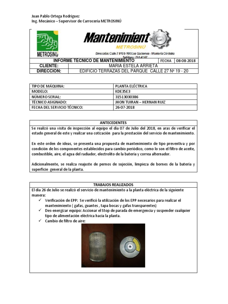 Informe Servicio de Mantenimiento | PDF | Energía y recursos | Naturaleza