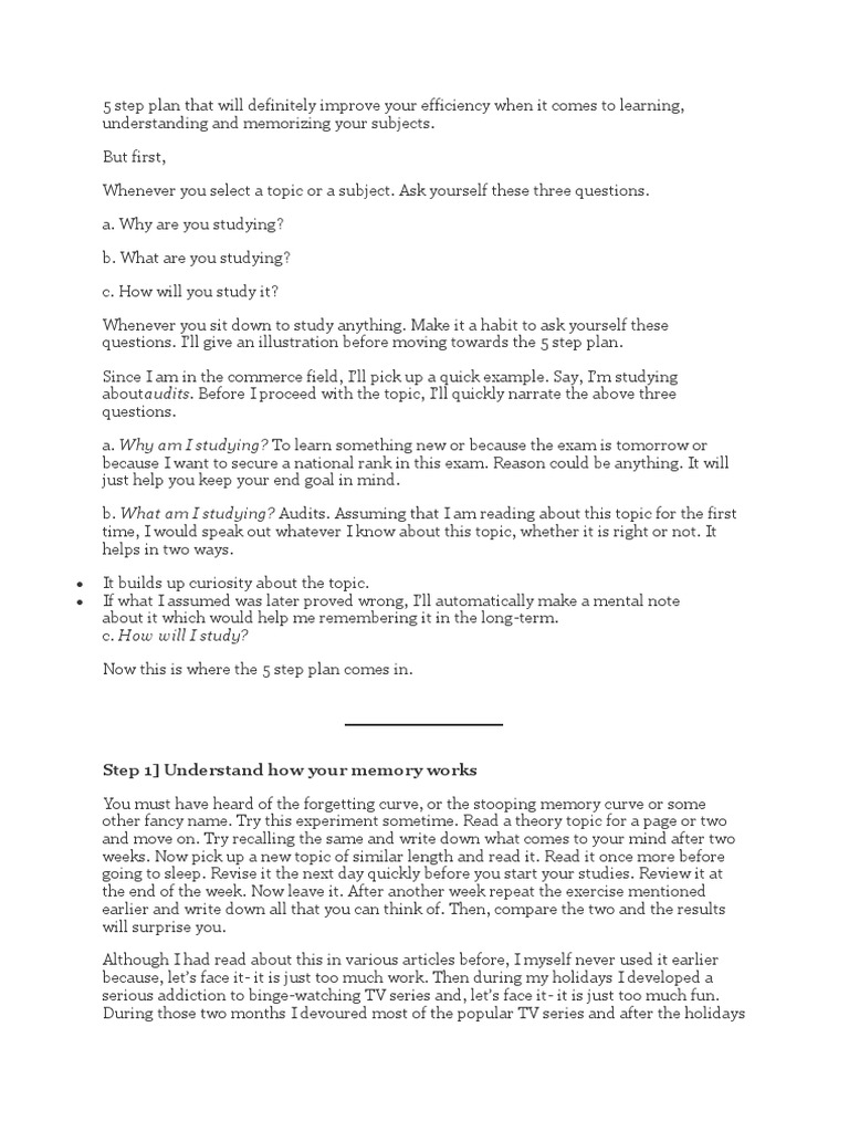 5-step plan to improve learning, understanding and memorization | PDF | Memory | Cognitive Science