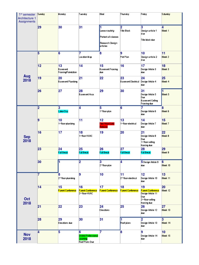 2018-Weekly-Calendar Architecture 1 | PDF