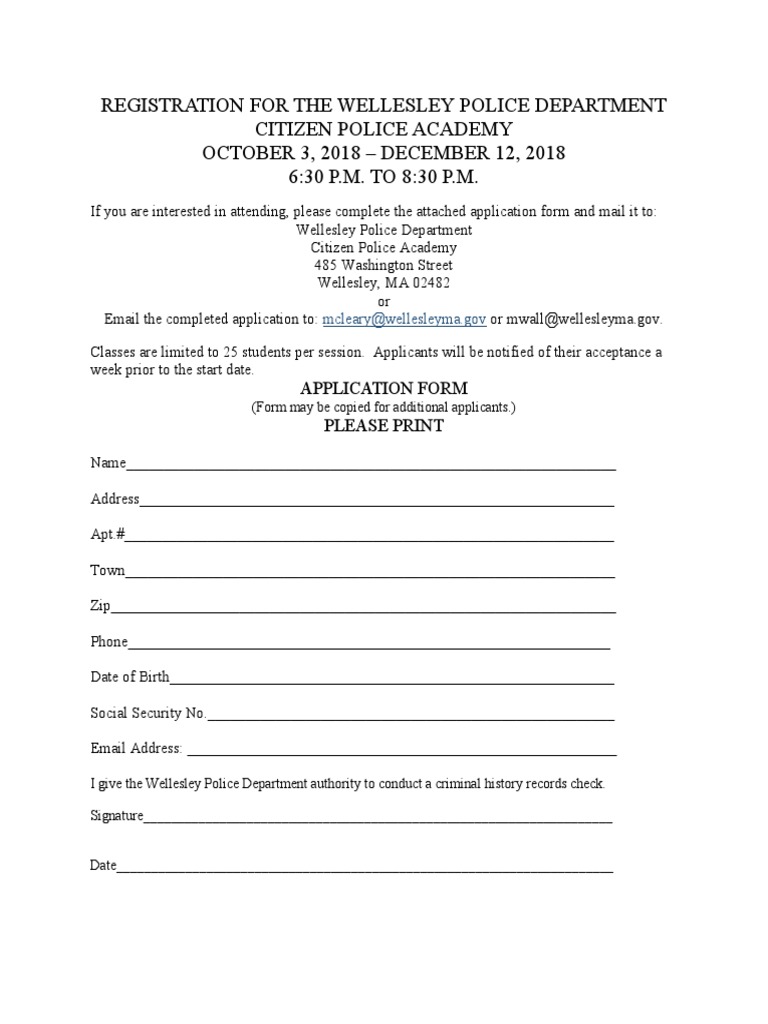Citizen Police Academy Application | PDF