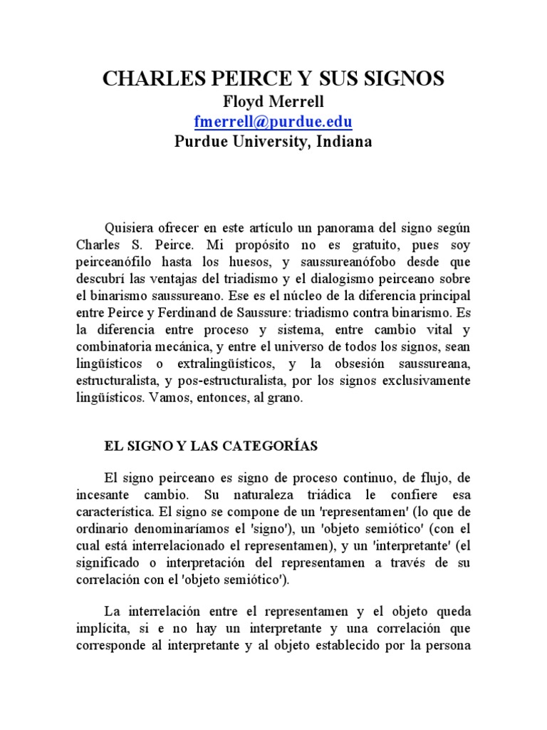 1_charles Peirce y Sus Signos | Charles Sanders Peirce | Los símbolos