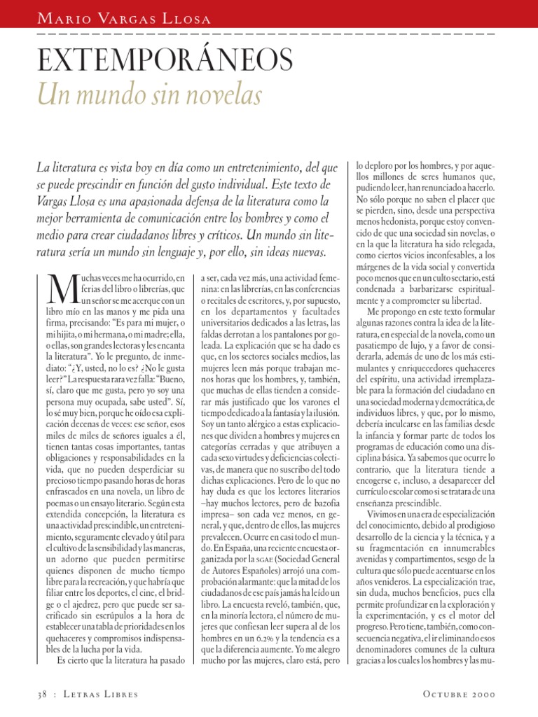 Un mundo sin novelas__MVLL.pdf | Novelas | Homo Sapiens | Prueba ...