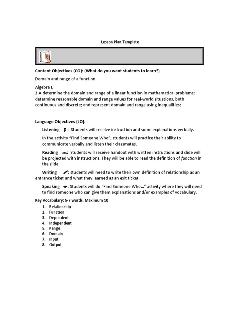 Lesson Plan Domain and Range | PDF | Function (Mathematics) | Teachers