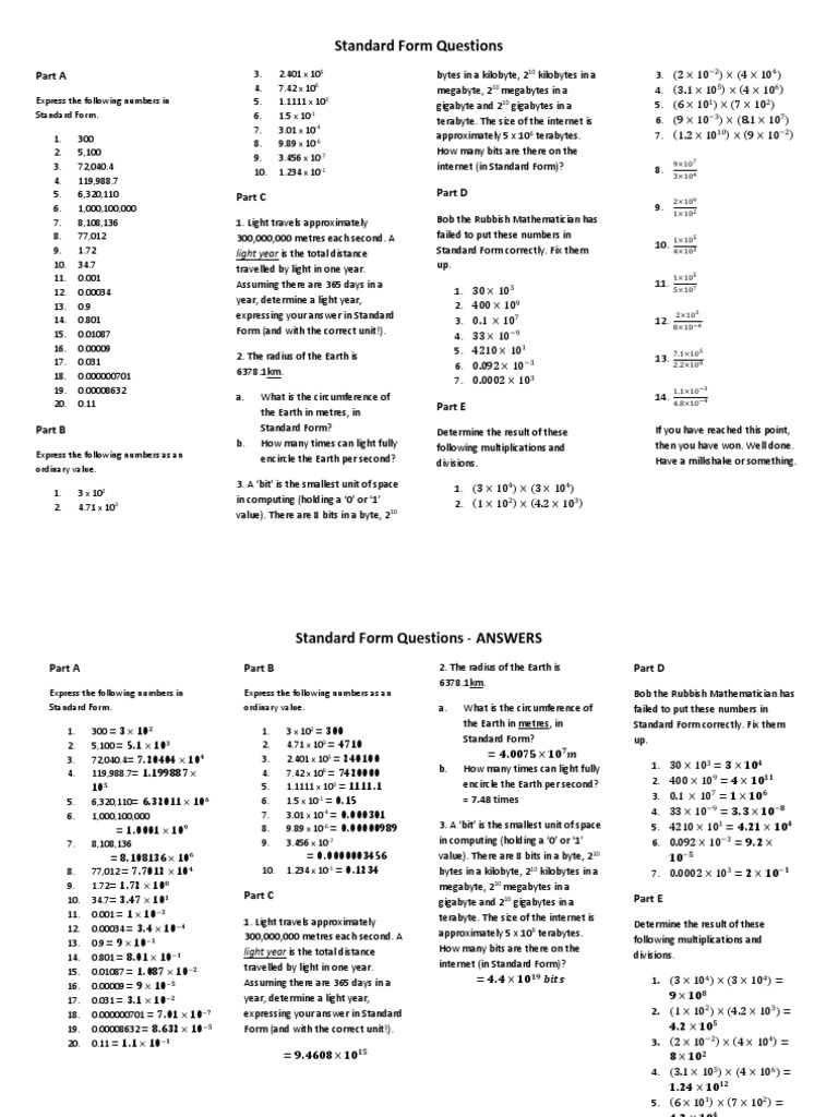 Standard Form Questions | PDF | Bit | Units Of Measurement
