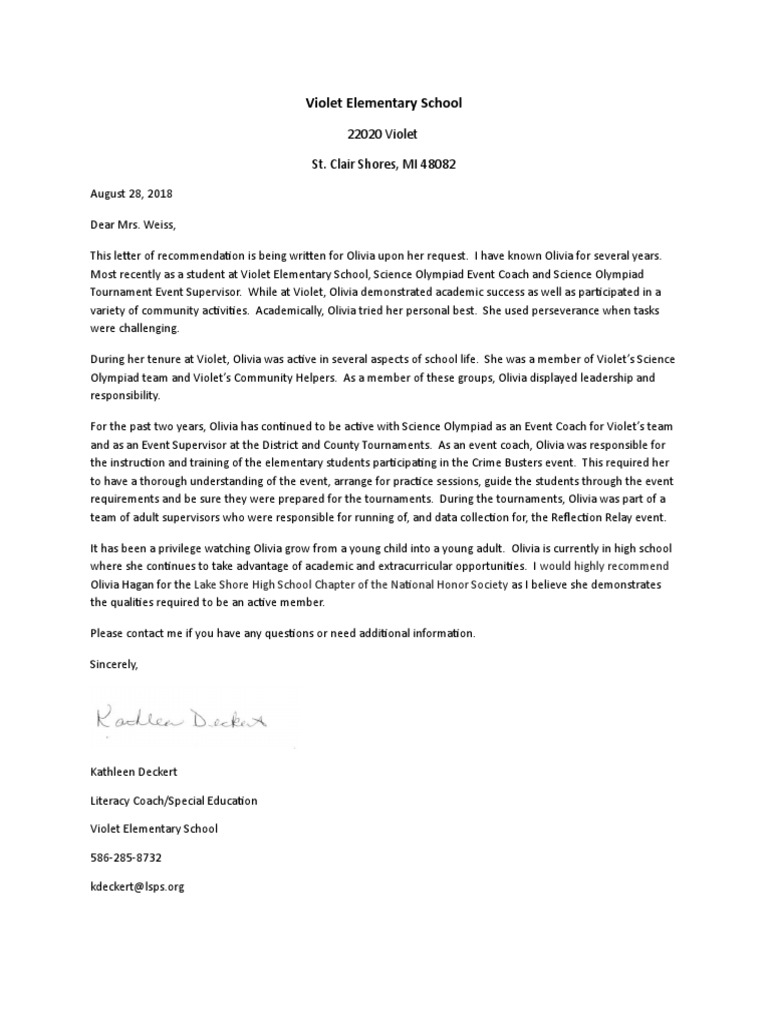 Olivia Hagan Letter | PDF