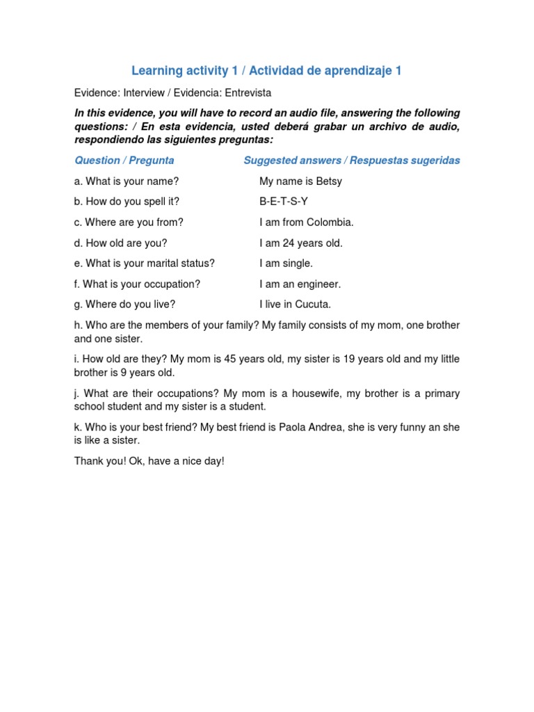Learning Activity 1 / Actividad de Aprendizaje 1: Question / Pregunta ...
