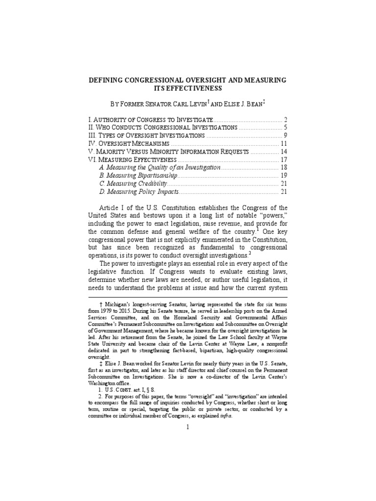 Defining Congressional Oversight and Measuring Its Effectiveness | PDF ...