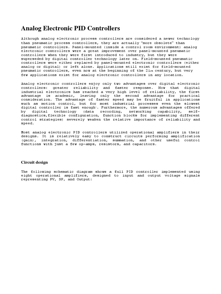 Analog Electronic PID Controllers | PDF | Control Theory | Analogue ...