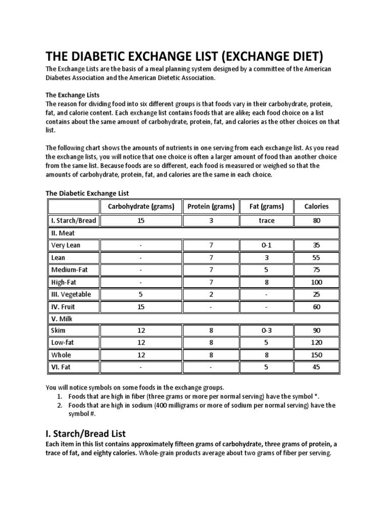 Diabetic Exchange List Overview | PDF | Vegetables | Beef