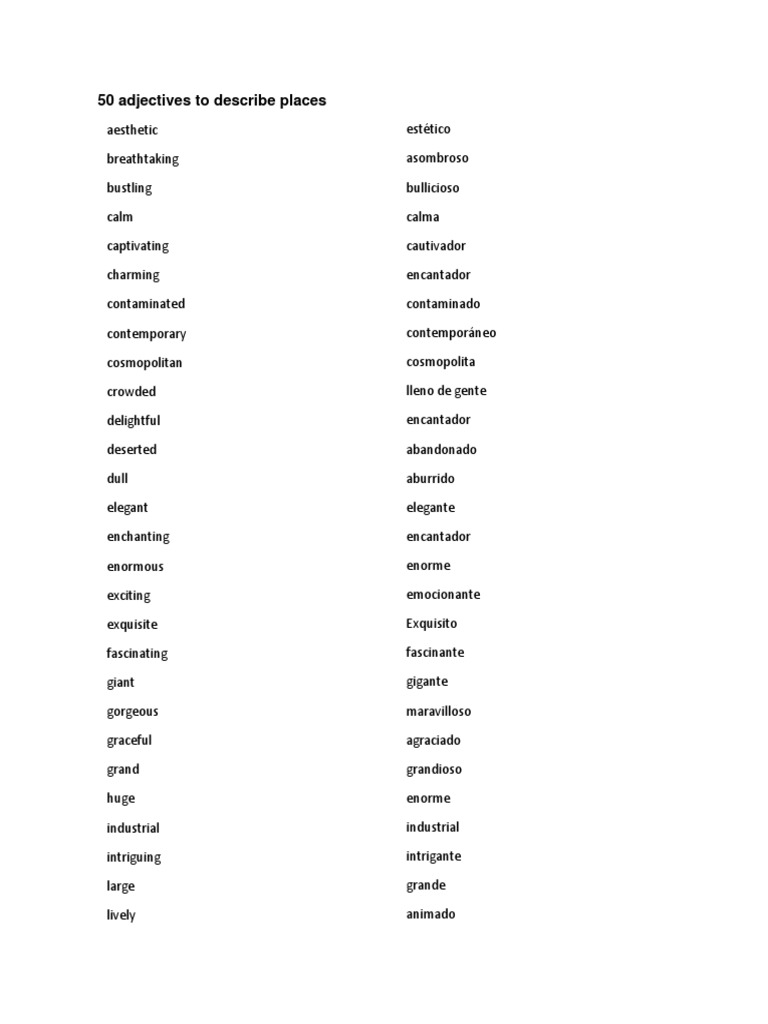 50 Adjectives to Describe Places | PDF | Young Adult | Classics