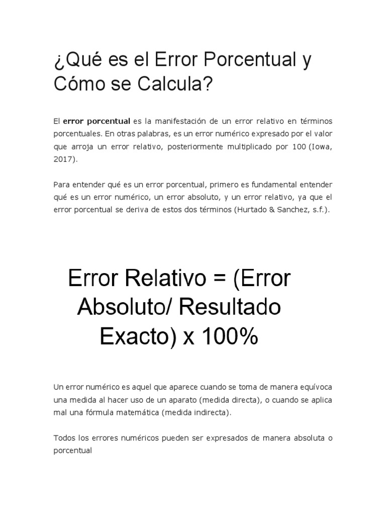 Qué Es El Error Porcentual y Cómo Se Calcula | PDF