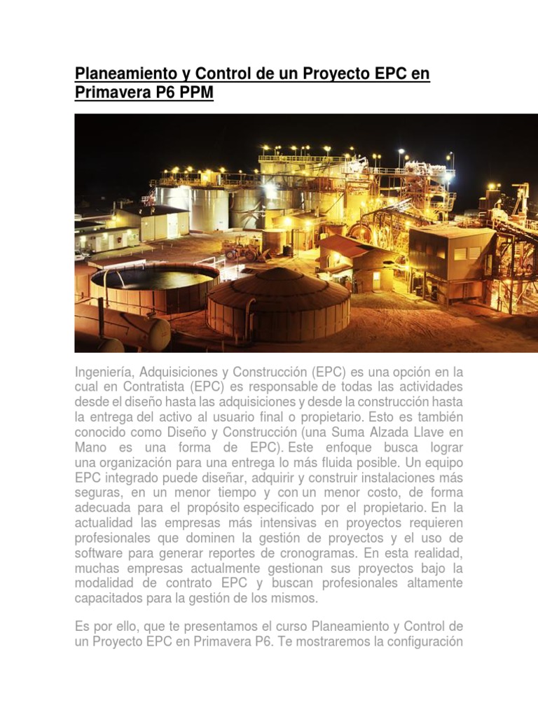 Curso de Gestión de Proyectos EPC en P6 | PDF | Planificación | Gestión ...