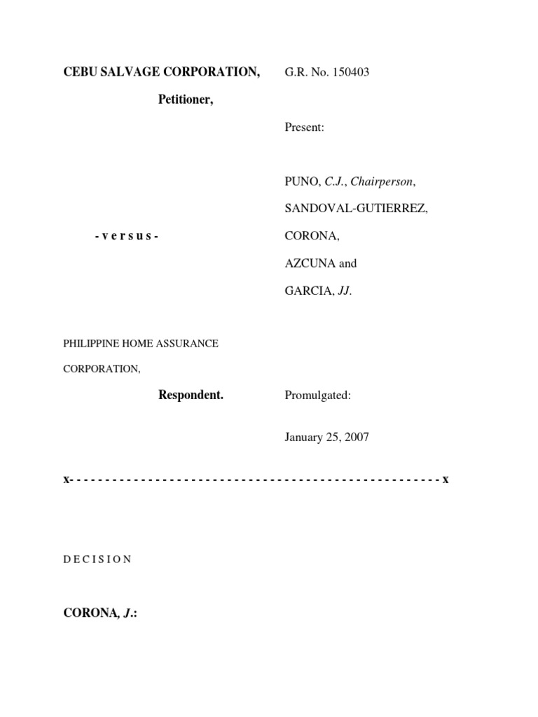 Cebu Salvage v. Phil Assurance | PDF | Bill Of Lading | Virtue