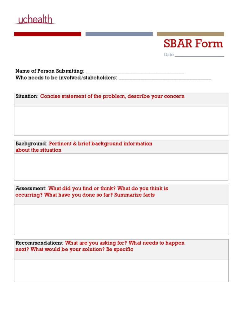 SBAR Form for Healthcare Communication | PDF