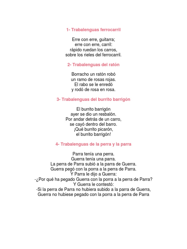 Trabalenguas Difíciles con R y RR | PDF | Ocio