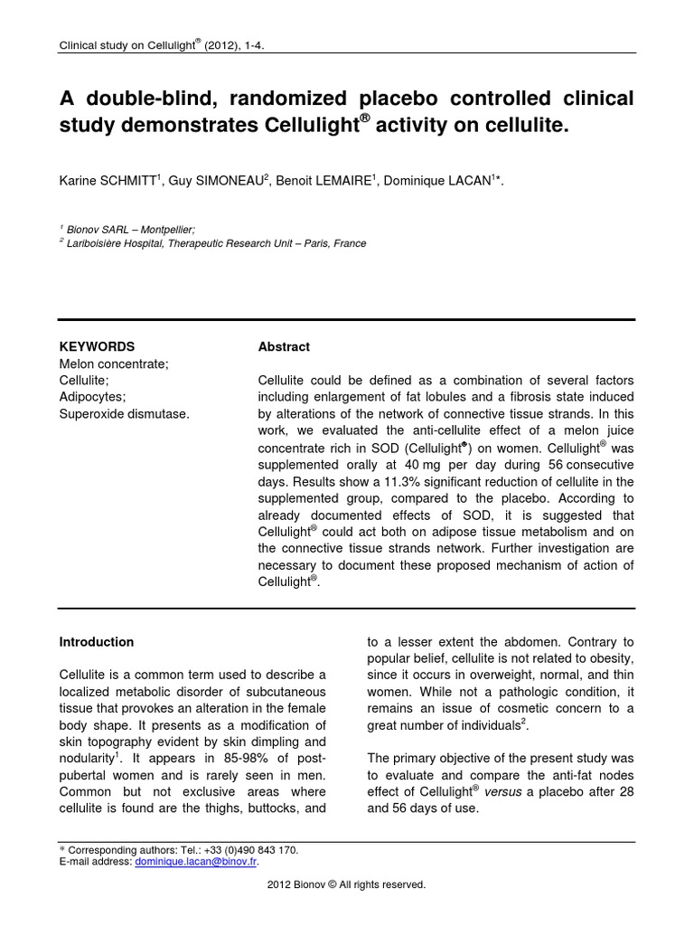 Effect of Cellulight On Cellulite Clinical Study | PDF | Superoxide ...
