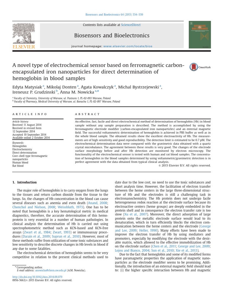 A Novel Electrochemical | PDF | Hemoglobin | Scanning Electron Microscope