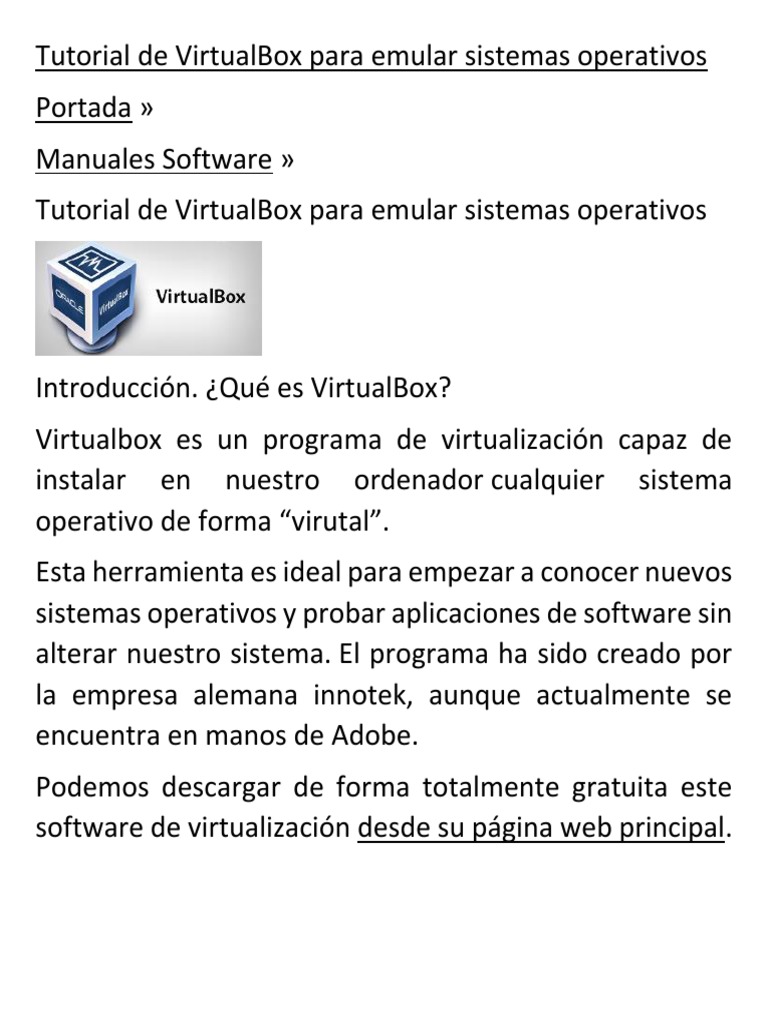 Tutorial de VirtualBox para Emular Sistemas Operativos V2 | PDF | Programa de computadora ...