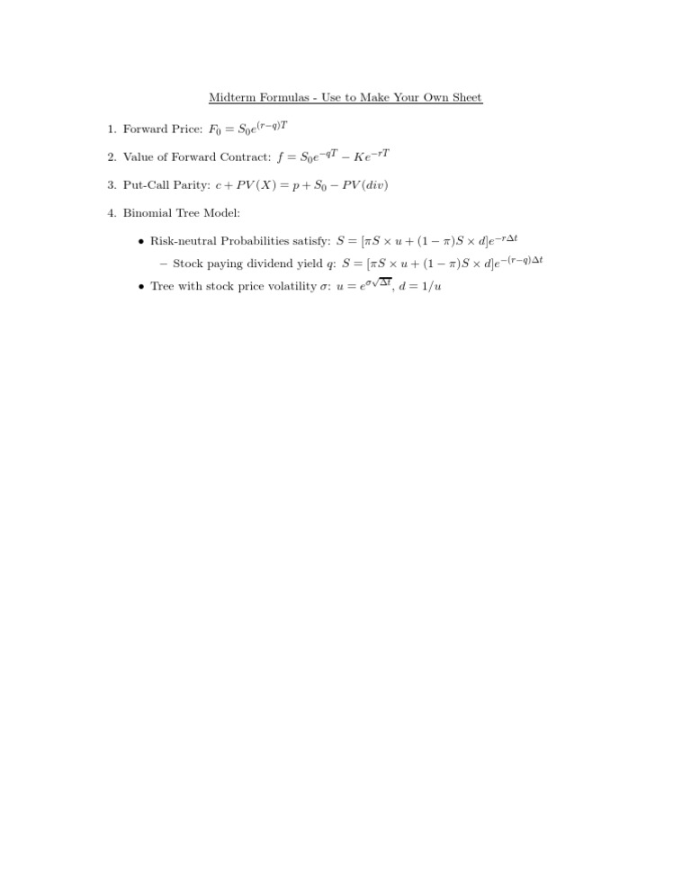 Midterm Formulas | PDF | Teaching Methods & Materials