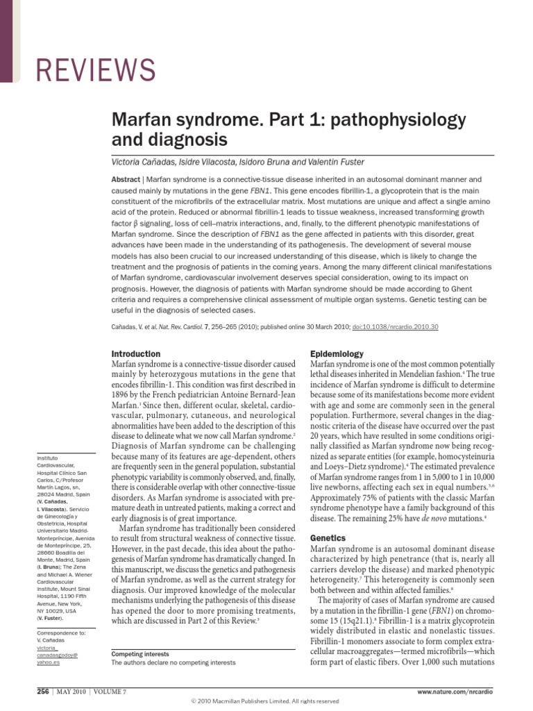 Reviews: Marfan Syndrome. Part 1: Pathophysiology and Diagnosis | PDF ...