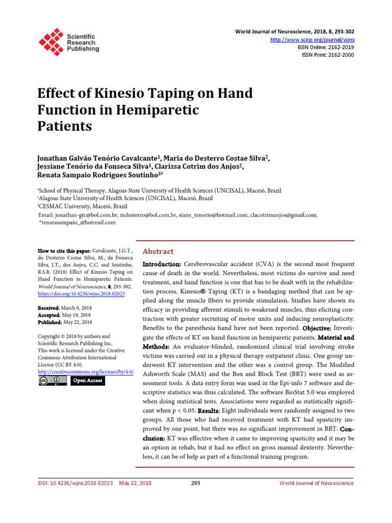 Effect of Kinesio Taping On Hand Function in Hemiparetic Patients | PDF ...