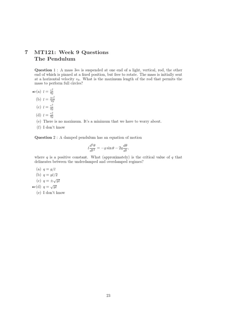 Pendulum physics questions | PDF