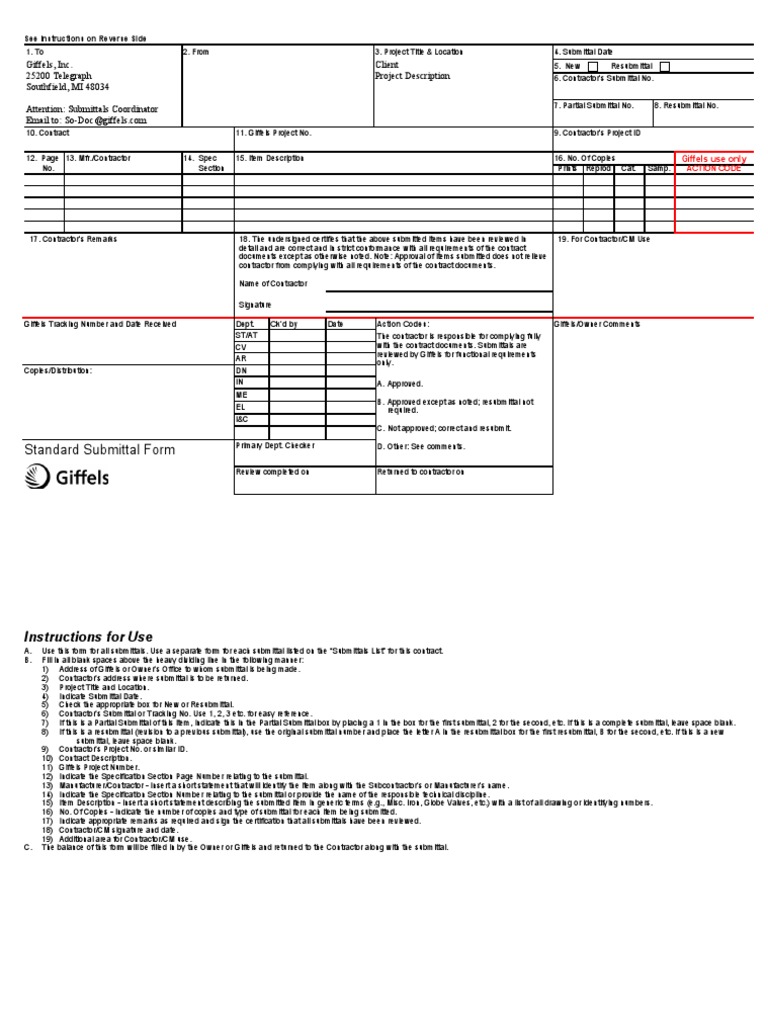 Submittal Form | General Contractor | Technology