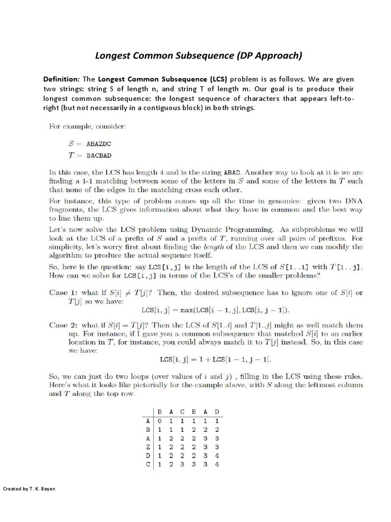Longest Common Subsequence (DP Approach) | PDF | Areas Of Computer Science | Computer Science