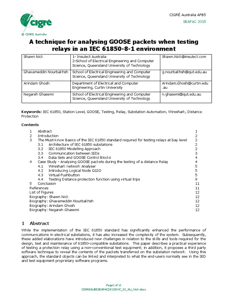 A Technique For Analysing GOOSE Packets When Testing Relays in An IEC ...