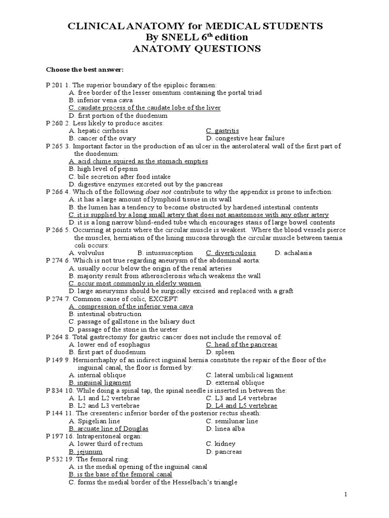Snell's Clinical Anatomy Questions | PDF | Heart Valve | Pelvis