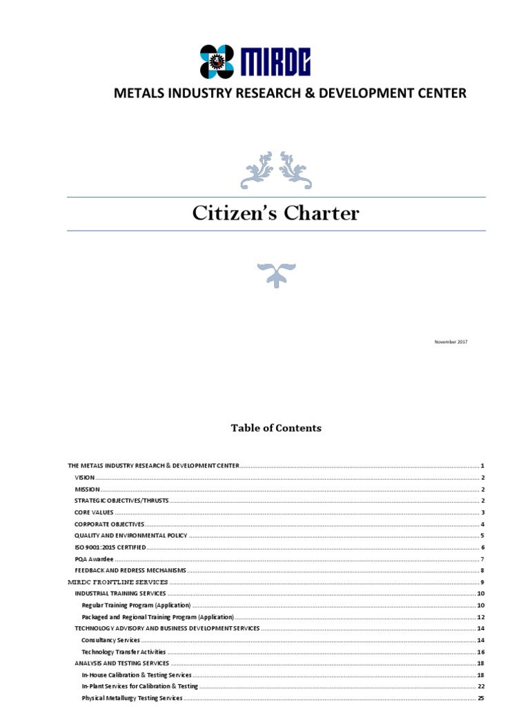 Metals Industry Research & Development Center Citizen's Charter | PDF ...
