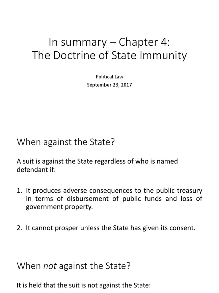In Summary - Chapter 4: The Doctrine of State Immunity: Political Law ...