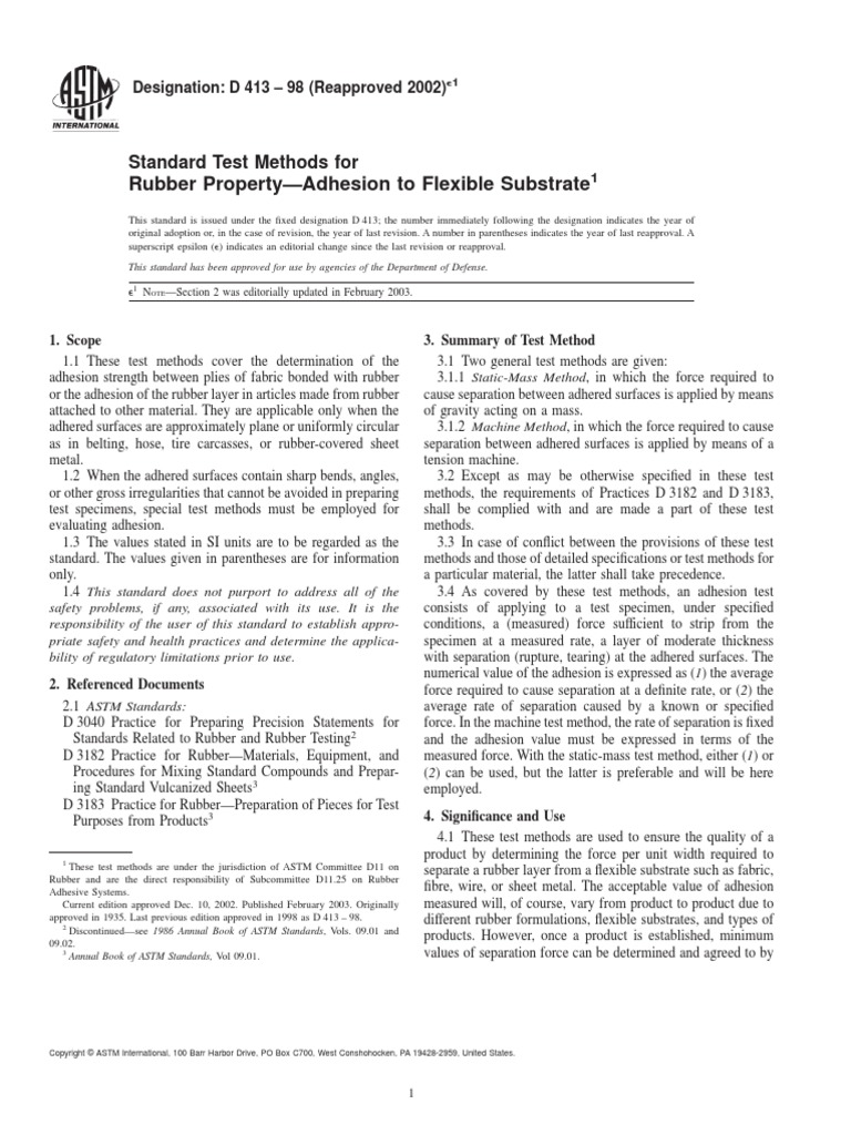 Rubber Property-Adhesion To Flexible Substrate: Standard Test Methods ...