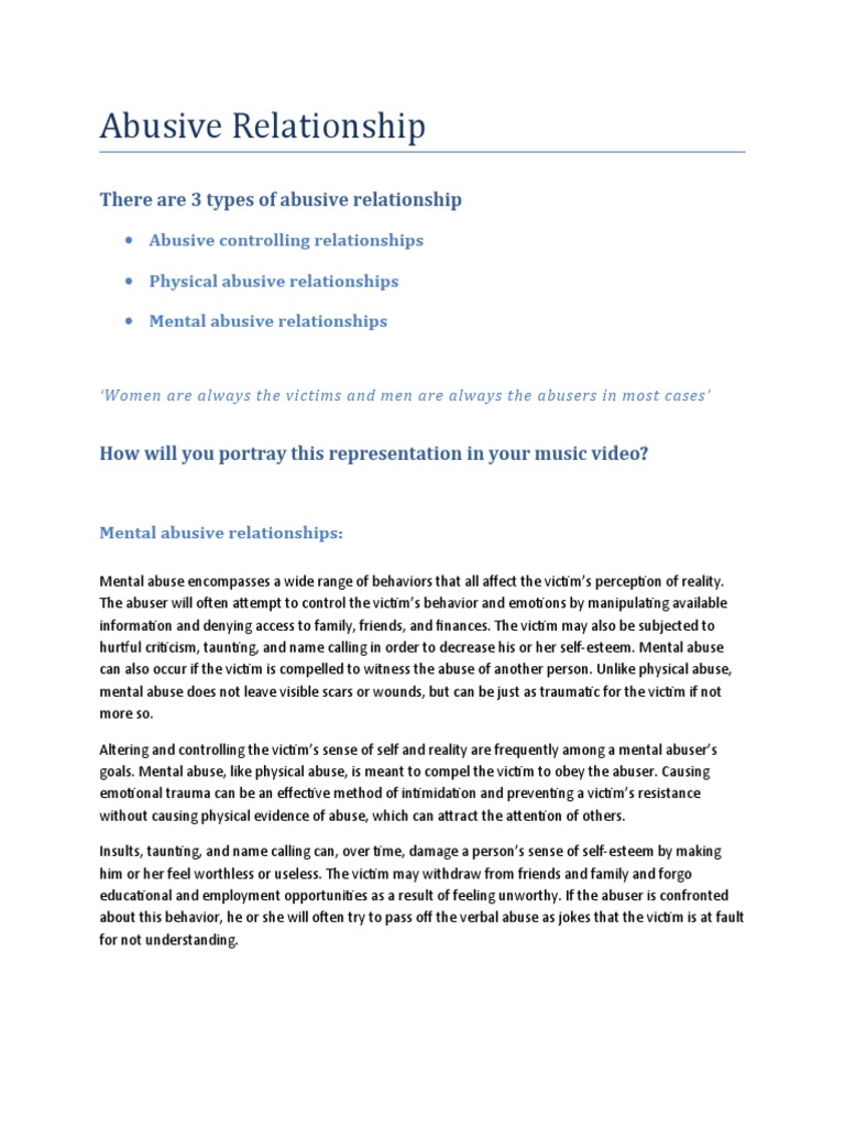 Abusive Relationship | PDF | Domestic Violence | Psychological Abuse