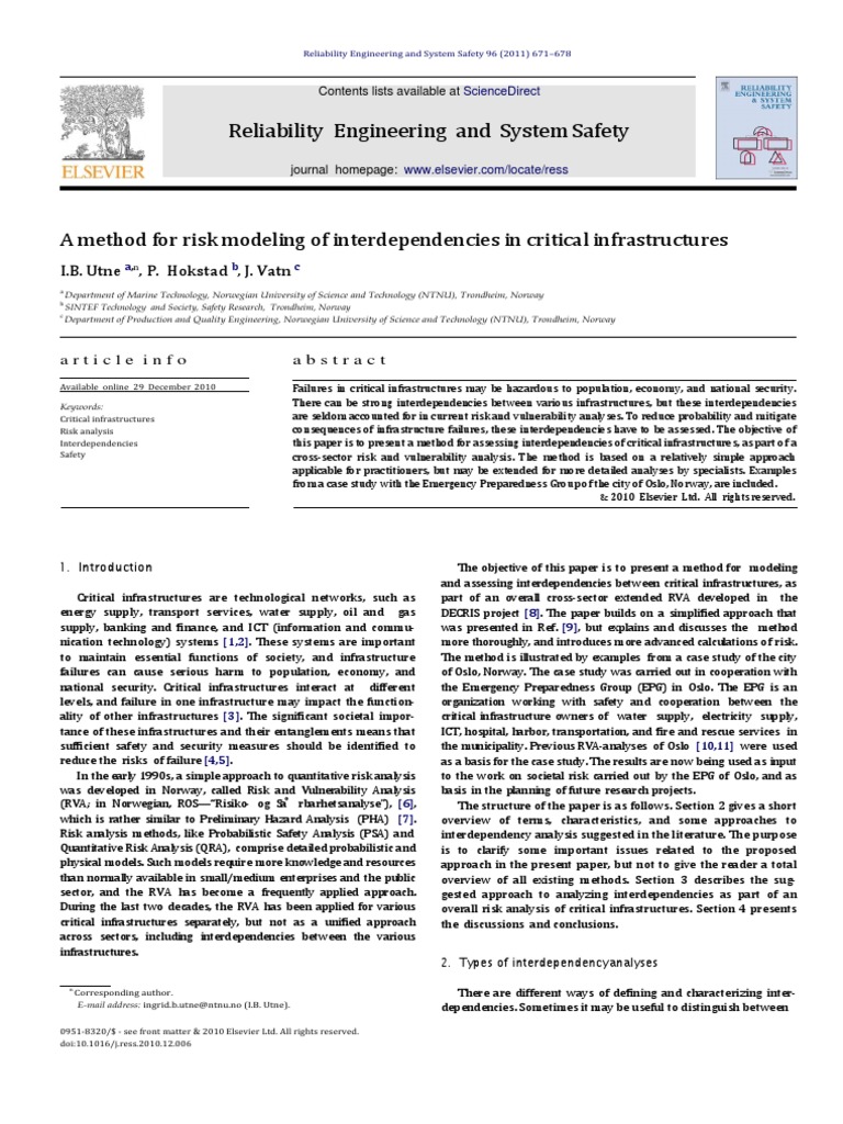Reliability Engineering and System Safety: A Method For Risk Modeling ...