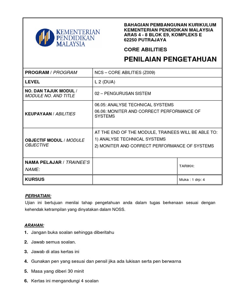 Penilaian Pengetahuan: Core Abilities | PDF