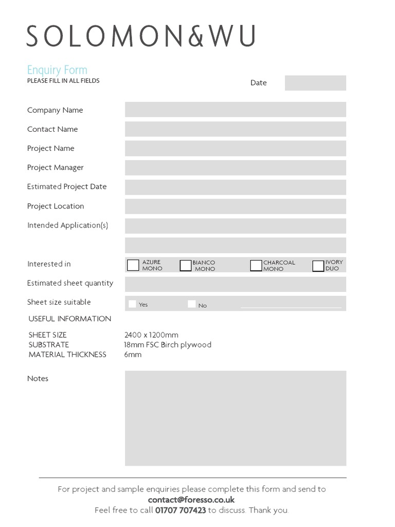 Project Enquiry Form for Wood Sheets | PDF