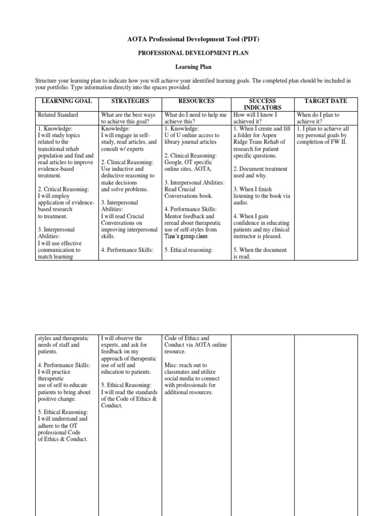 AOTA Professional Development Tool (PDT) | Download Free PDF | Reason ...