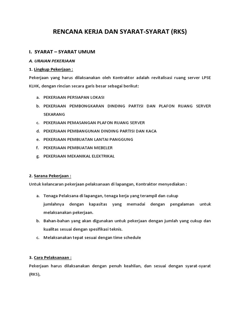 Contoh RKS untuk Proyek Konstruksi | PDF