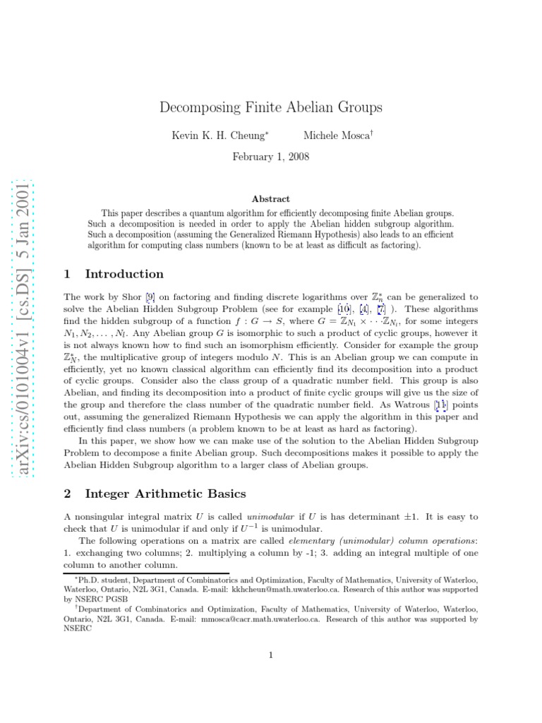 Decomposing Finite Abelian Groups | PDF | Group (Mathematics) | Matrix ...
