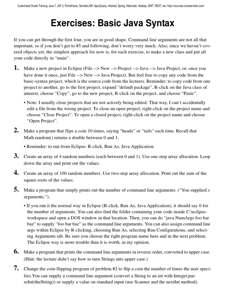 Exercises Basic Syntax PDF | PDF | Java (Programming Language) | Command Line Interface