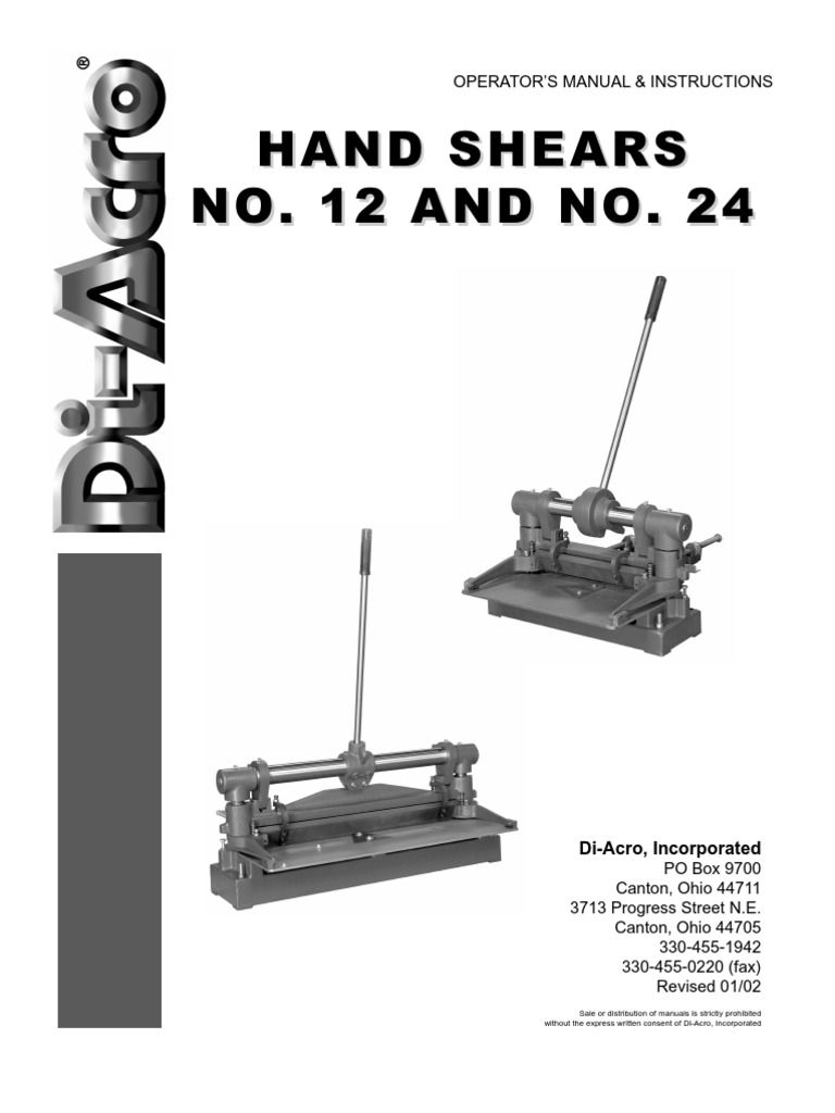 12 & 24 Hand Shear Manual | PDF | Screw | Tools