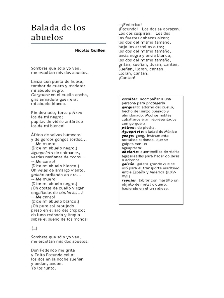 Balada de Los Abuelos: Nicolás Guillén | PDF | Naturaleza